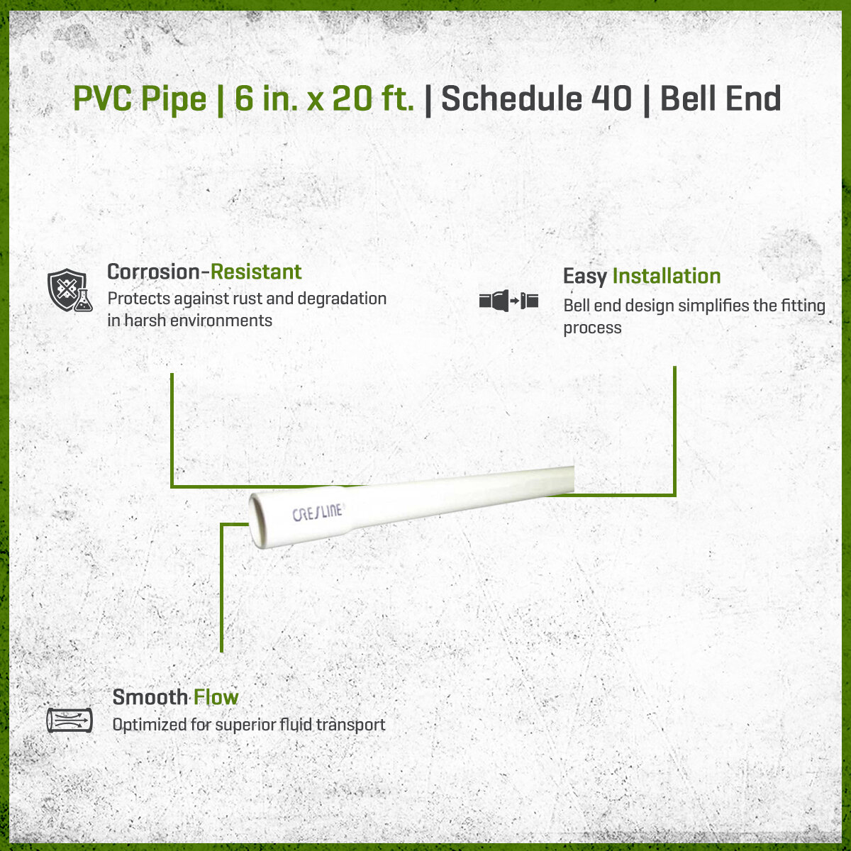 PVC Pipe 6 in. x 20 ft. Schedule 40 Bell End | SiteOne CA