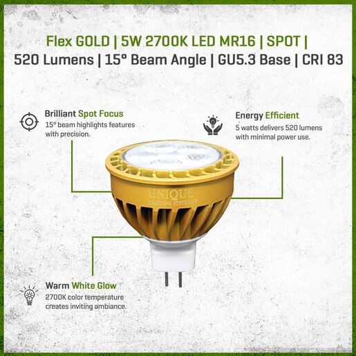 FLEX GOLD LED, 5 WATT, MR16, SPOT, 2700K | SiteOne CA