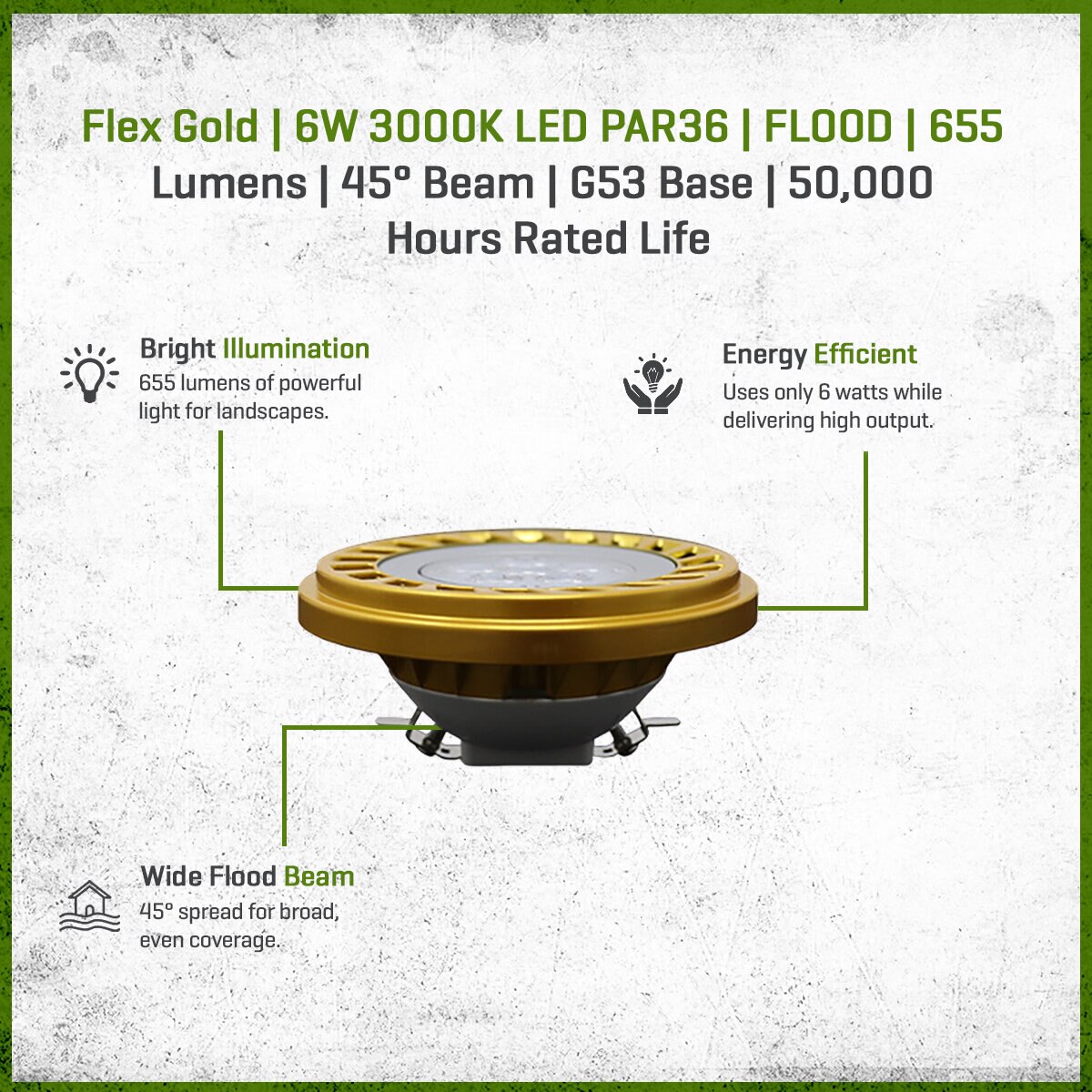 FLEX GOLD LED, 6 WATT, PAR36, FLOOD, 3000K | SiteOne CA